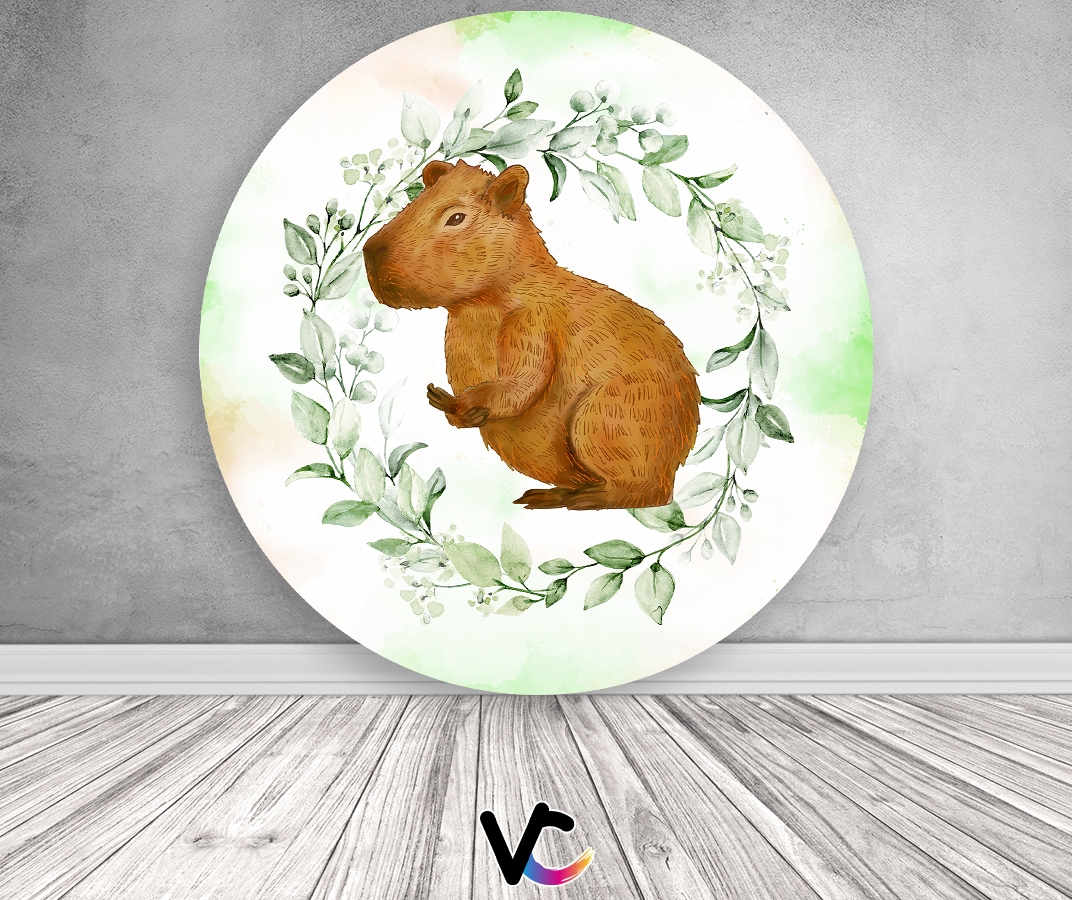 Painel De Festa Redondo 1,50x1,50 - Safari Capivara Frame Folhas 044 ...
