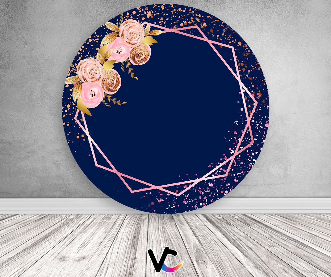 Painel De Festa Redondo 1,50x1,50 - Fundo Azul Marinho com Geométrico ...