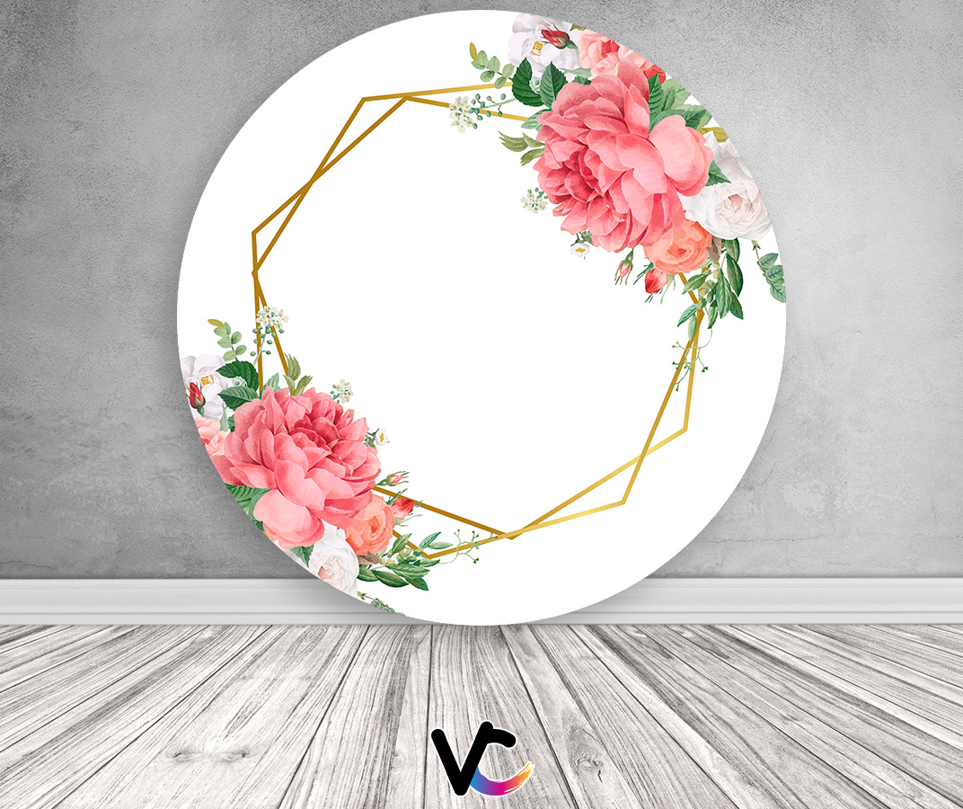 Painel De Festa Redondo 1,50x1,50 - Frame Geométrico Duplo Rosa 086 ...