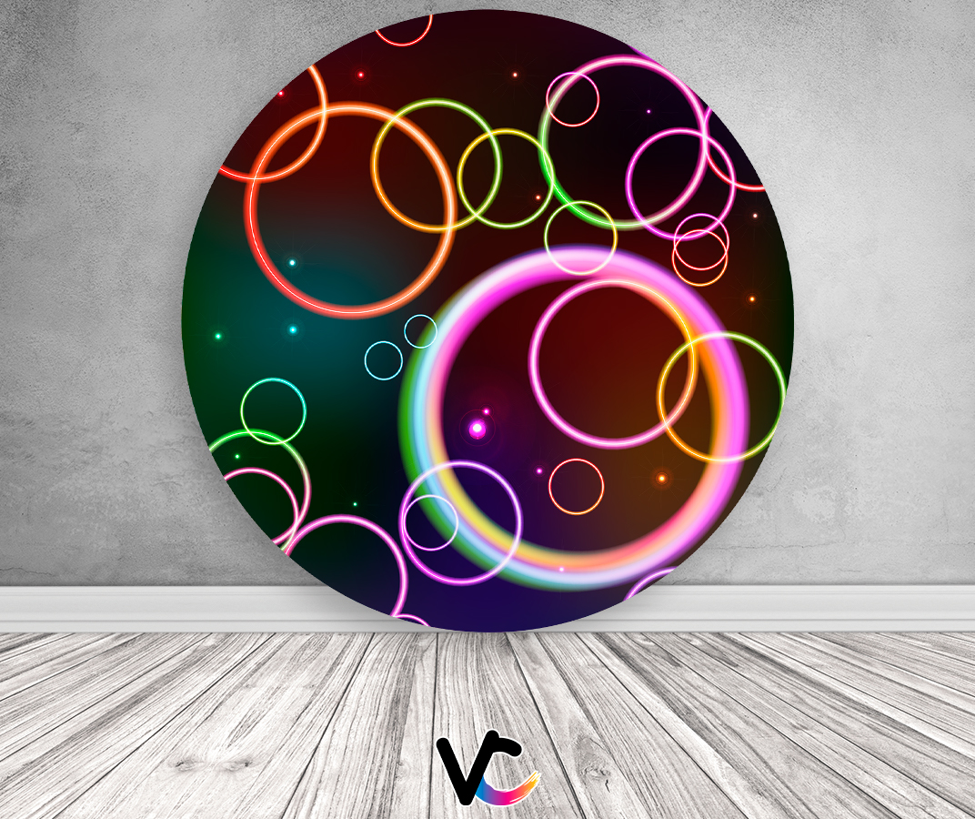 Painel De Festa Redondo 1,50x1,50 - Circulos Efeito Neon 007 - Via Cores - Paineis de Festa