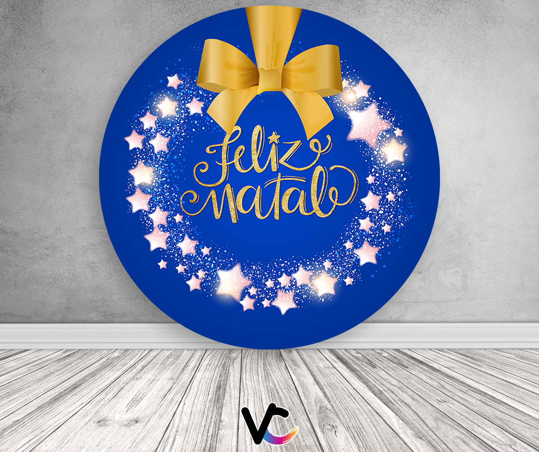 Painel De Festa Redondo 1,50x1,50 - Feliz Natal Azul e Dourado 038 ...