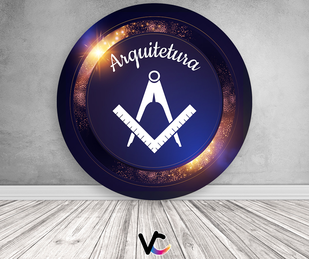 Painel De Festa Redondo 1,50x1,50 - Profissão Arquitetura Azul com Dourado 024 - Via Cores ...
