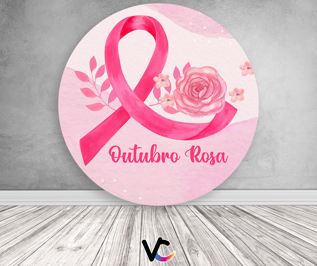 Painel De Festa Redondo 1,50x1,50 - Outubro Rosa Floral 003 - Via Cores ...