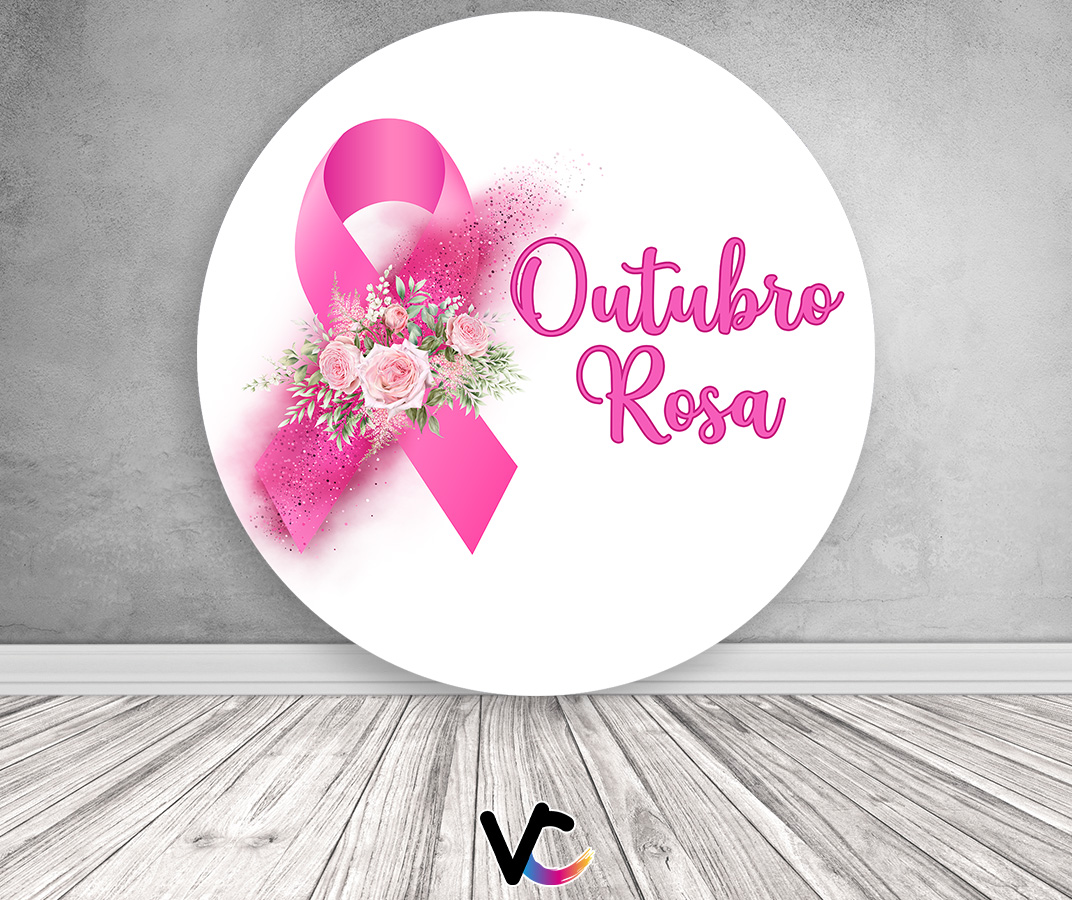 Painel De Festa Redondo 1,50x1,50 - Outubro Rosa Buquê de Flores 017 ...