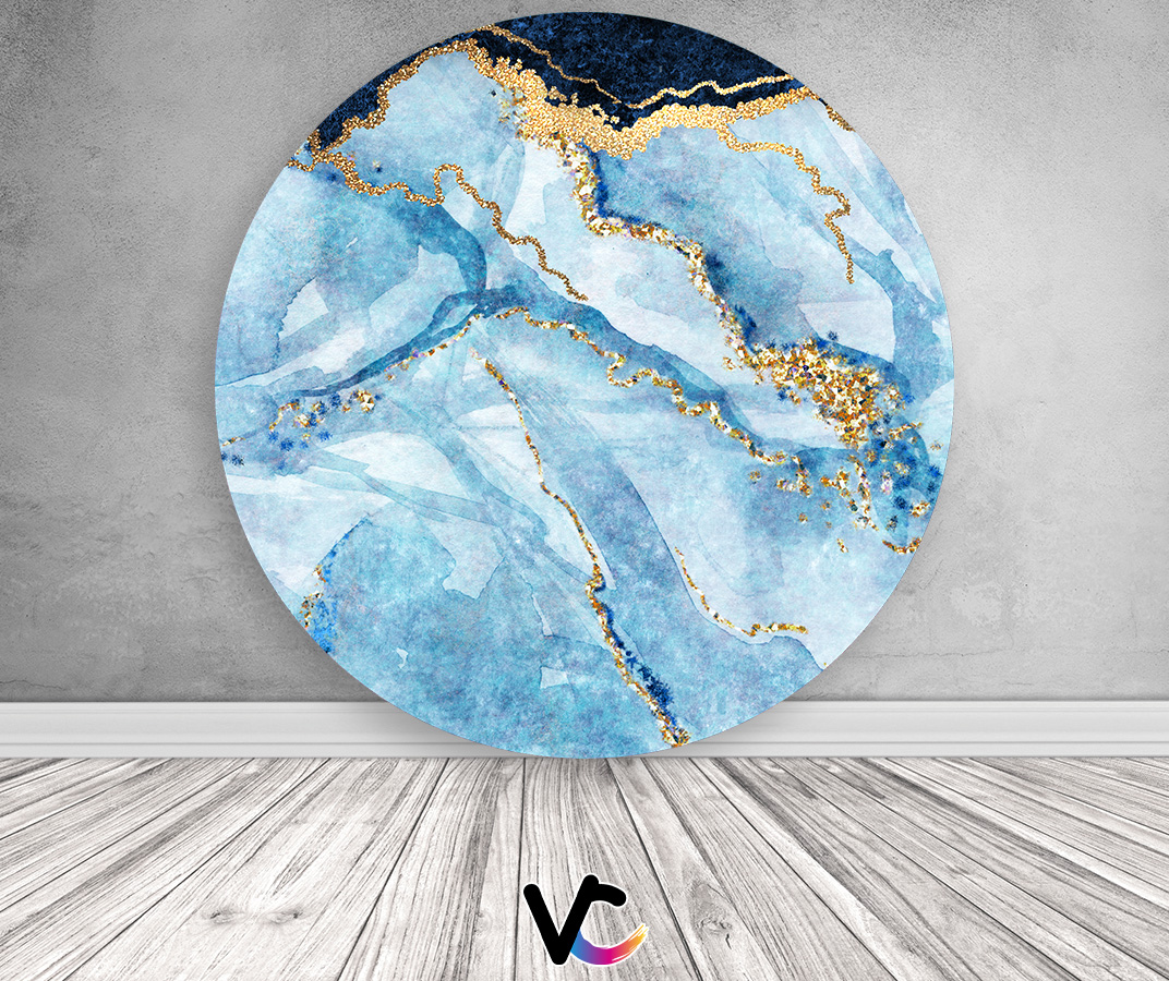 Painel De Festa Redondo 1,50x1,50 - Efeito Glitter Mármore Azul e ...