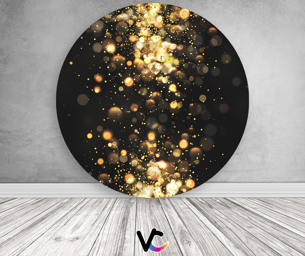 Painel De Festa Redondo 1,50x1,50 - Efeito Brilhos Dourados 053 - Via Cores - Paineis de Festa