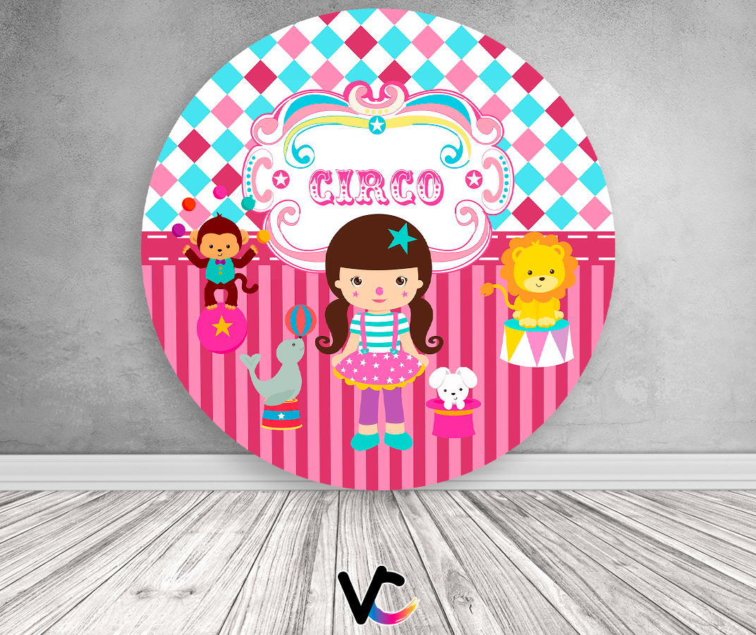 Painel De Festa Redondo 1,50x1,50 - Circo Palhacinha Pink 004 - Via ...