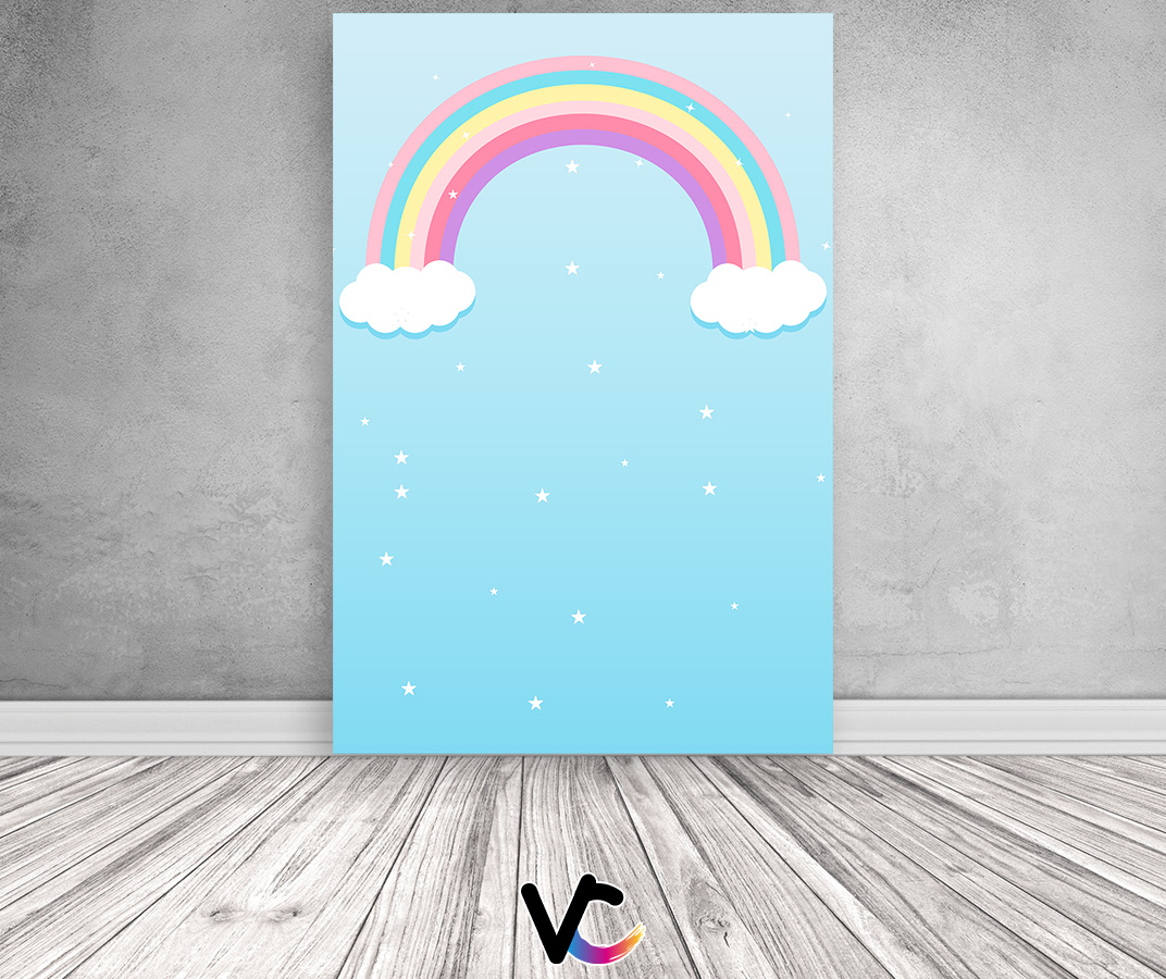Painel De Festa Vertical 1,50 x 2,20 - Arco-íris Boho Céu Azul 012 ...