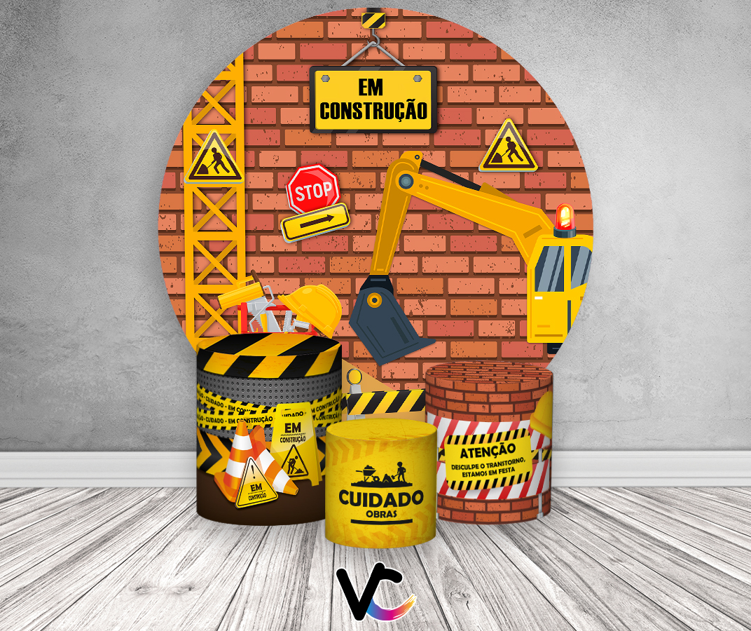 Painel De Festa Redondo 1,50 x 1,50 + Trio De Capas Cilindro ...