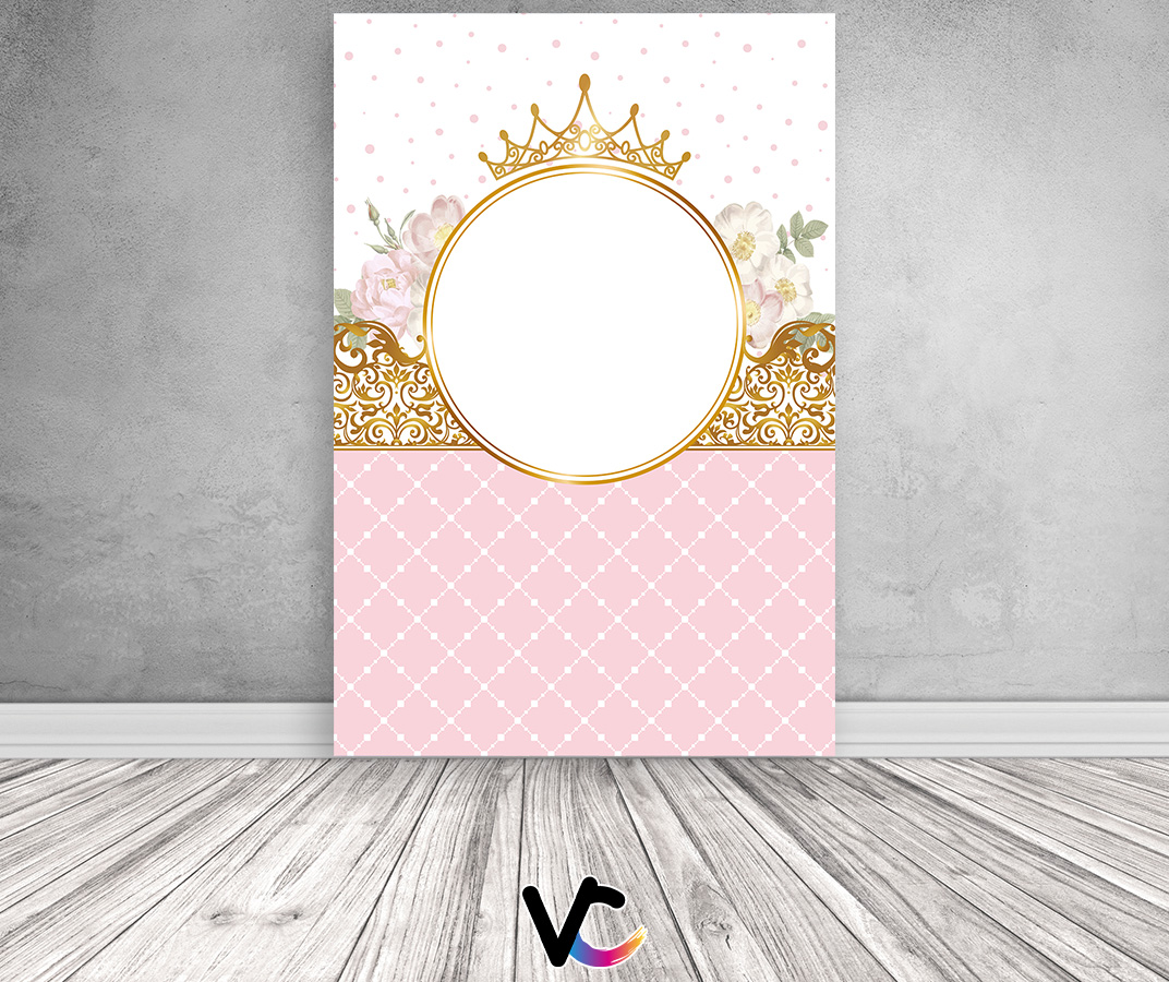Painel De Festa Vertical 1,50 x 2,20 - Coroa Realeza Rosa com Arabesco ...