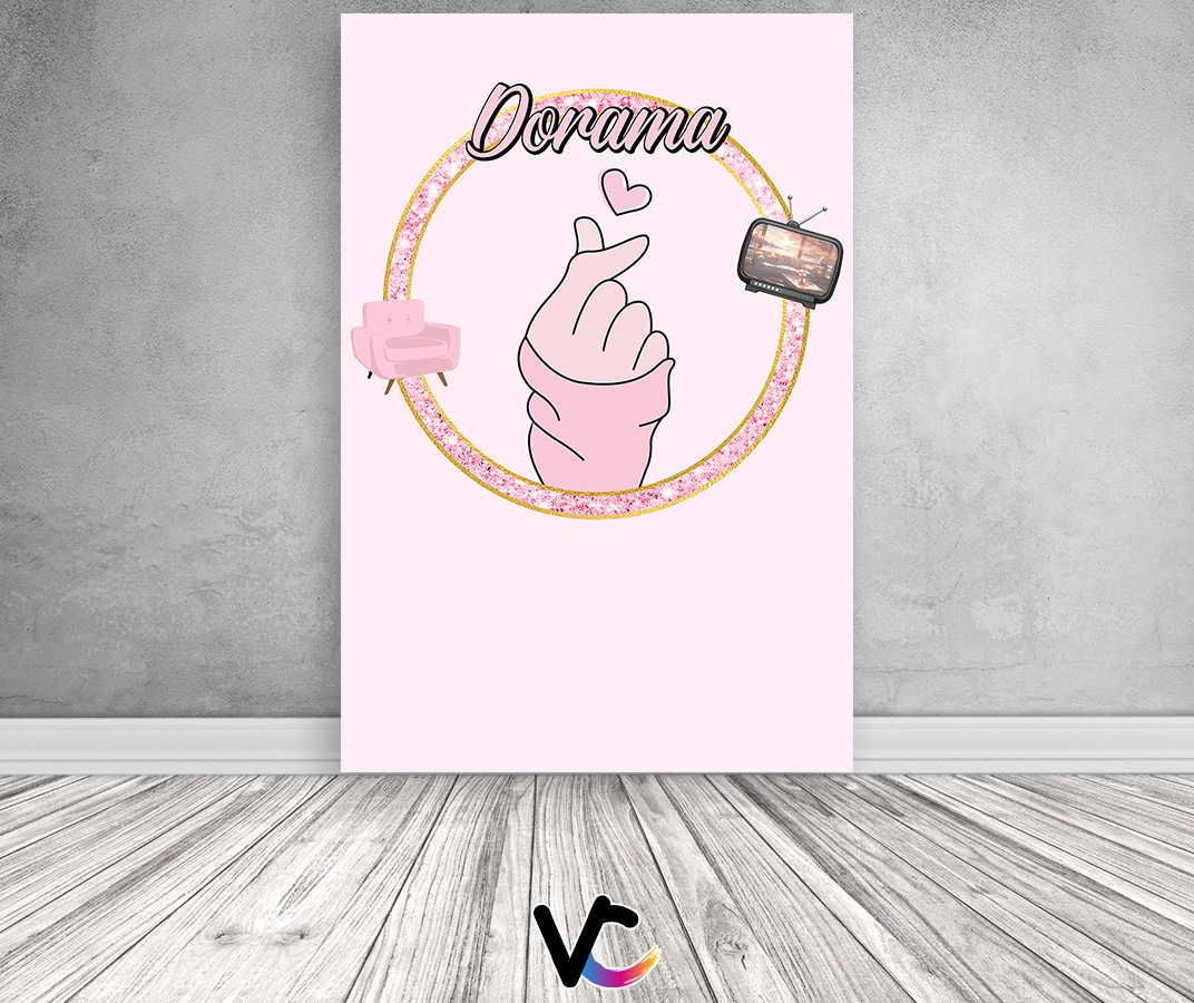 Painel De Festa Vertical 1,50 x 2,20 - Dorama Rosa Frame Dourado 008 ...