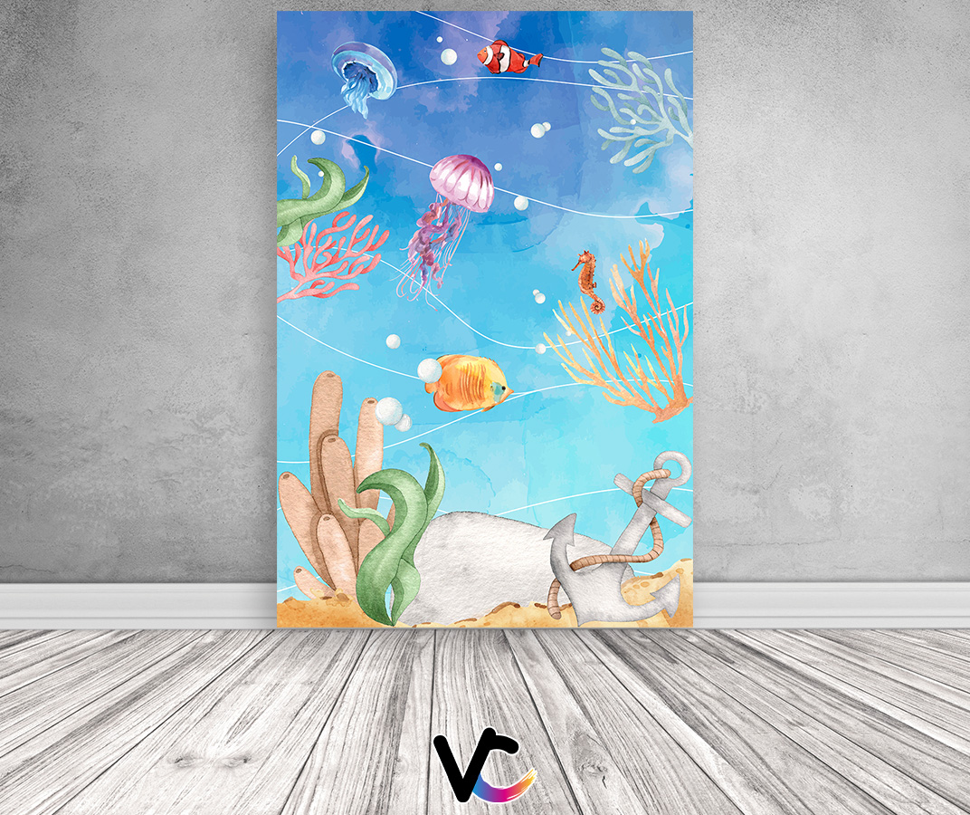 Painel De Festa Vertical 1,50 x 2,20 - Fundo do Mar Aquarela 001 - Via ...