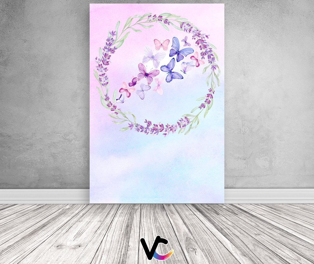 Painel De Festa Vertical 1,50 x 2,20 - Frame Lavandas e Borboletas 070 ...