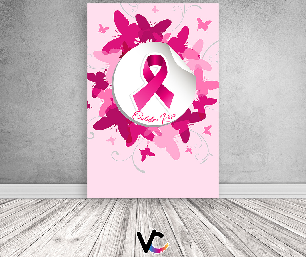 Painel De Festa Vertical 1,50 x 2,20 - Outubro Rosa Laço e Borboletas ...