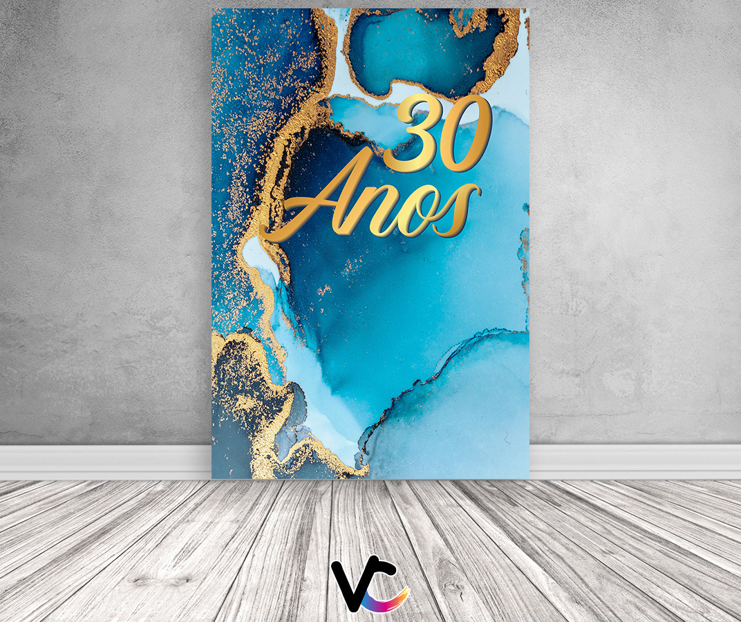 Painel De Festa Vertical 1,50 x 2,20 - Efeito Mármore Azul com Dourado ...