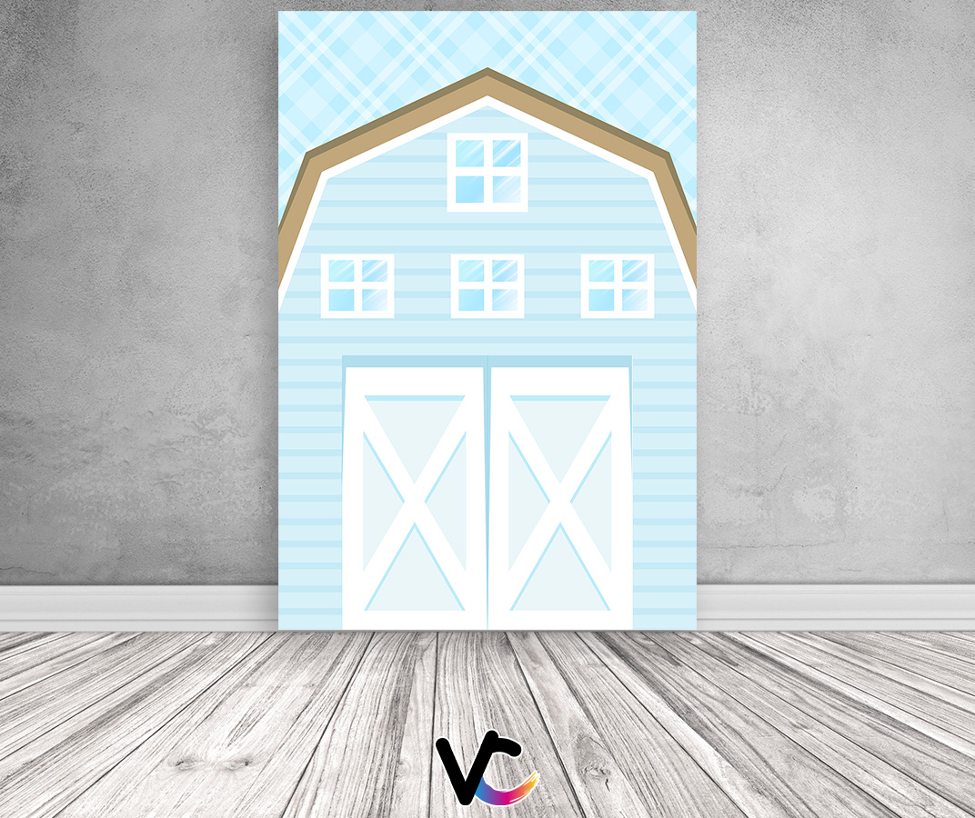 Painel De Festa Vertical 1,50 x 2,20 - Fazendinha Celeiro Delicado Azul ...
