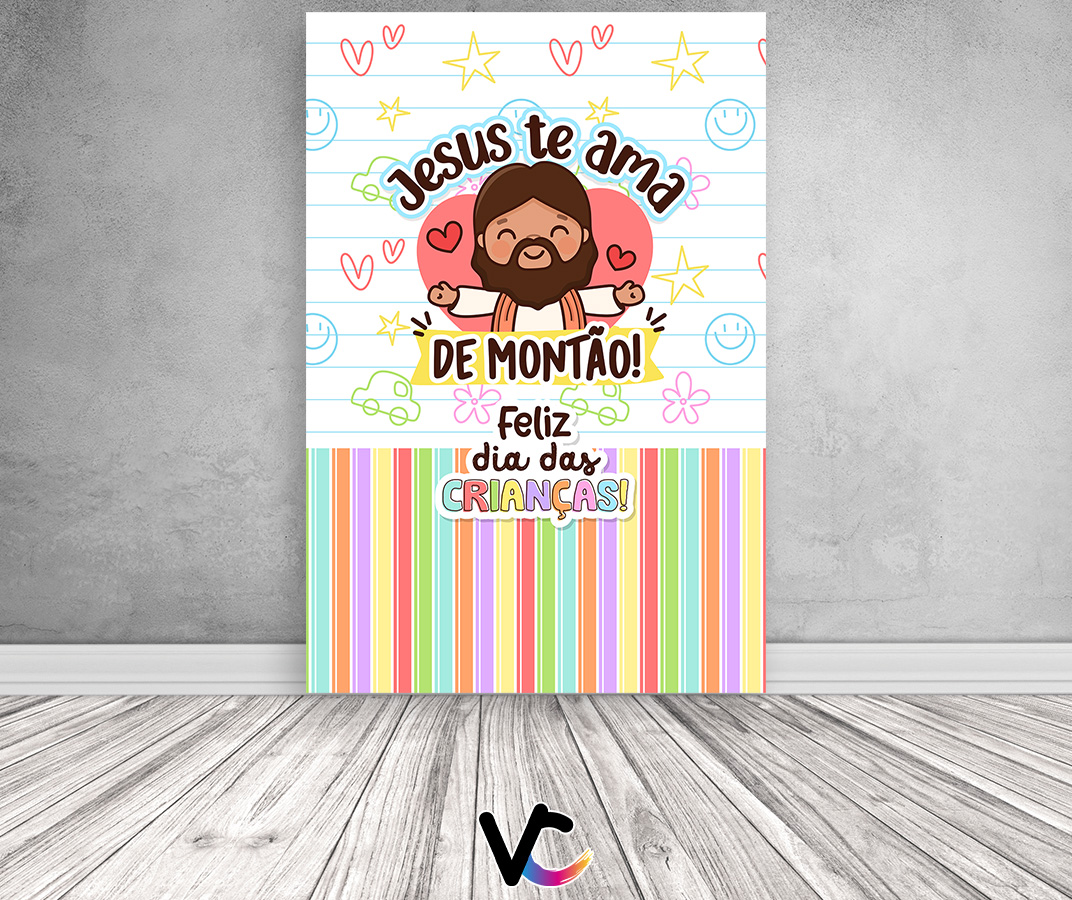 Painel De Festa Vertical 1,50 x 2,20 - Dia das Crianças Cristão Jesus ...