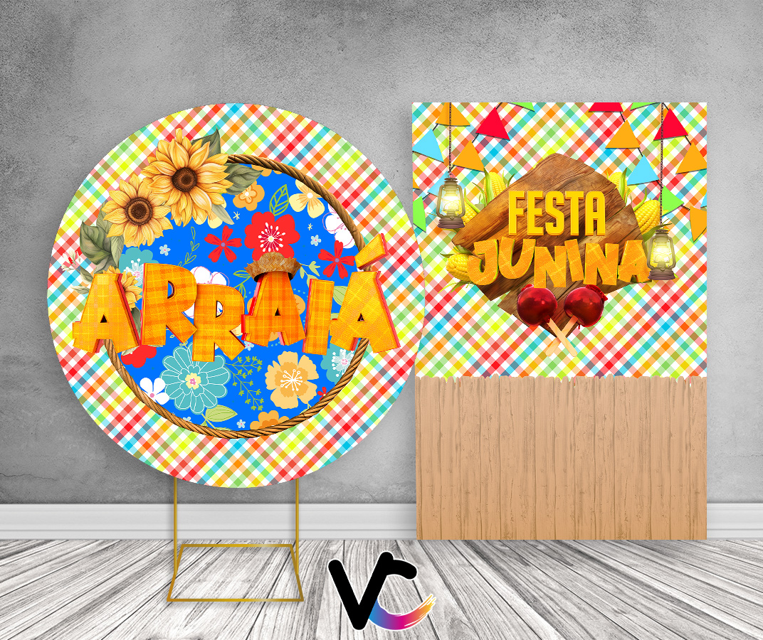 Painel De Festa Redondo 1,50x1,50 + Vertical 1,50x2,20 - Festa Junina ...