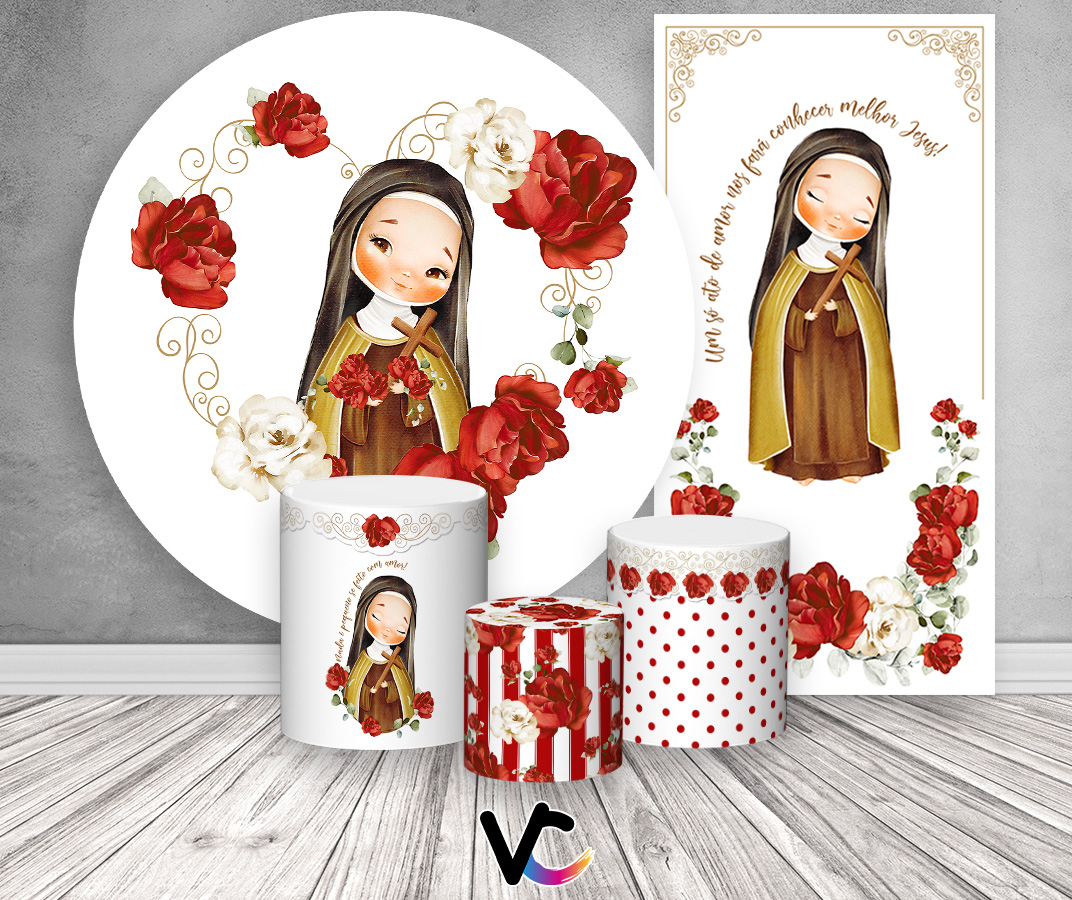 Painel De Festa + Trio De Capas Cilindro + Faixa Veste Fácil - Santa Teresinha do Menino Jesus ...