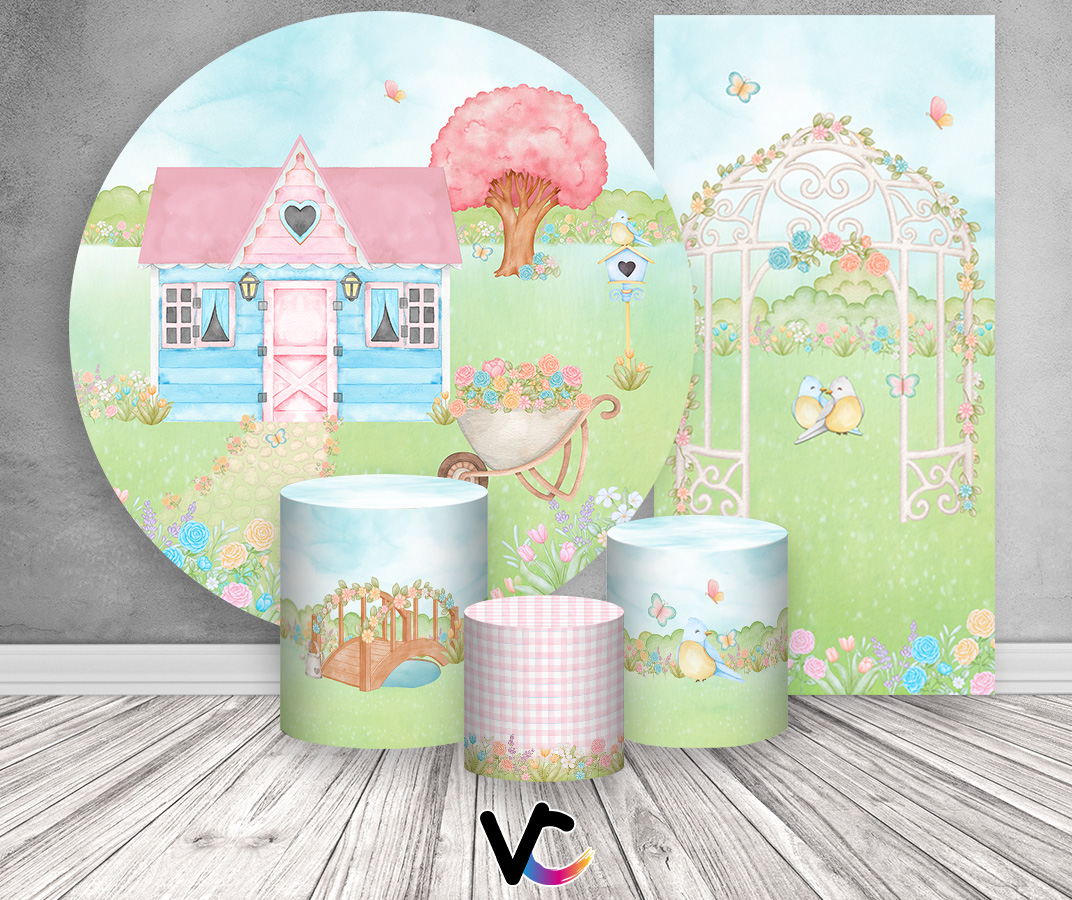 Painel De Festa + Trio De Capas Cilindro + Faixa Veste Fácil - Jardim ...