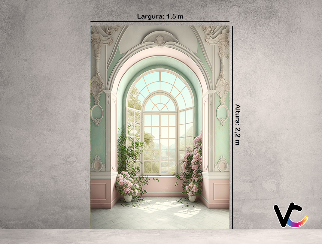 Fundo Fotográfico 1,50 x 2,20 - Gestante Vitral Verde Claro com Rosa ...