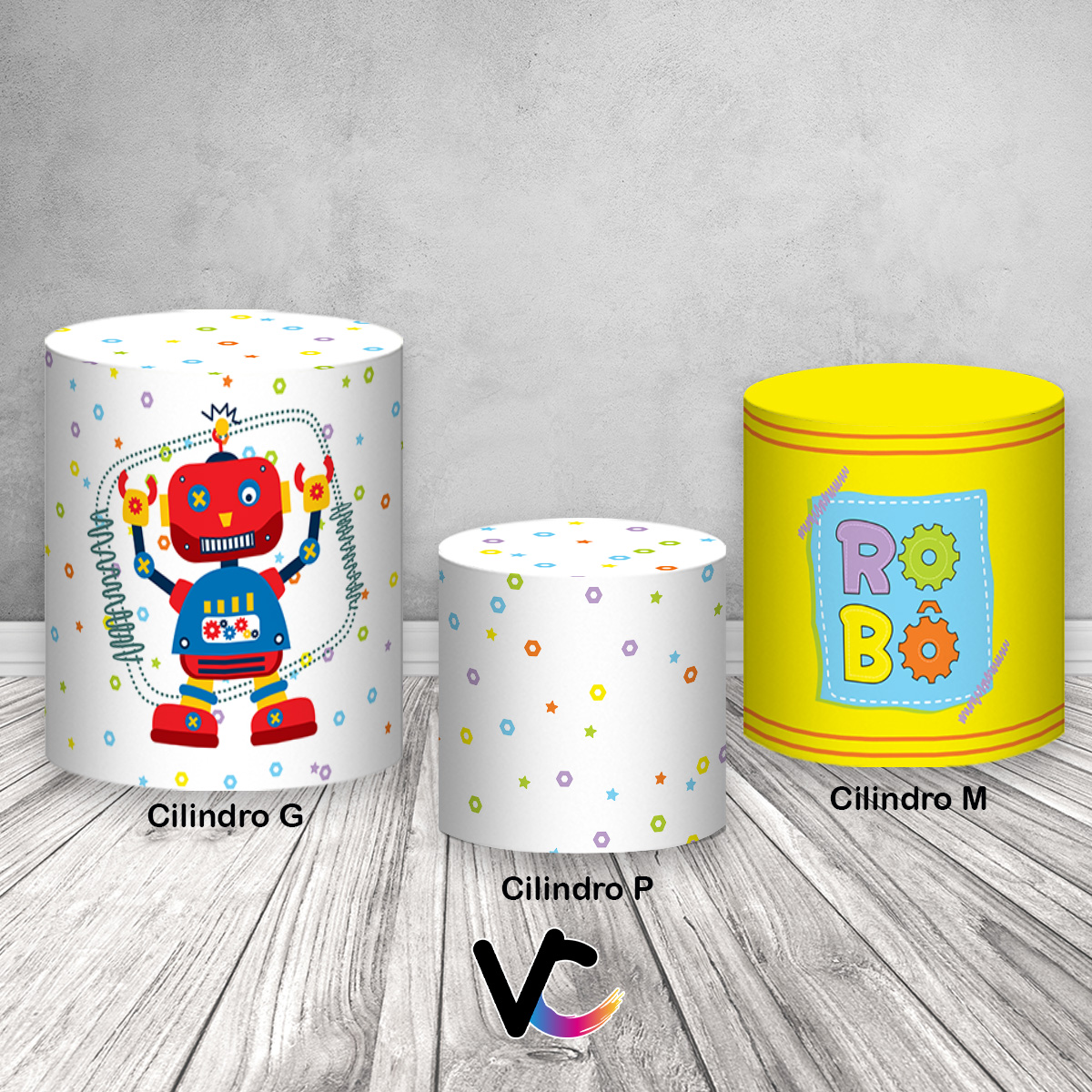 Trio De Capas De Cilindro - Desenho de Robô Cute com Bolinhas 018 - Via ...