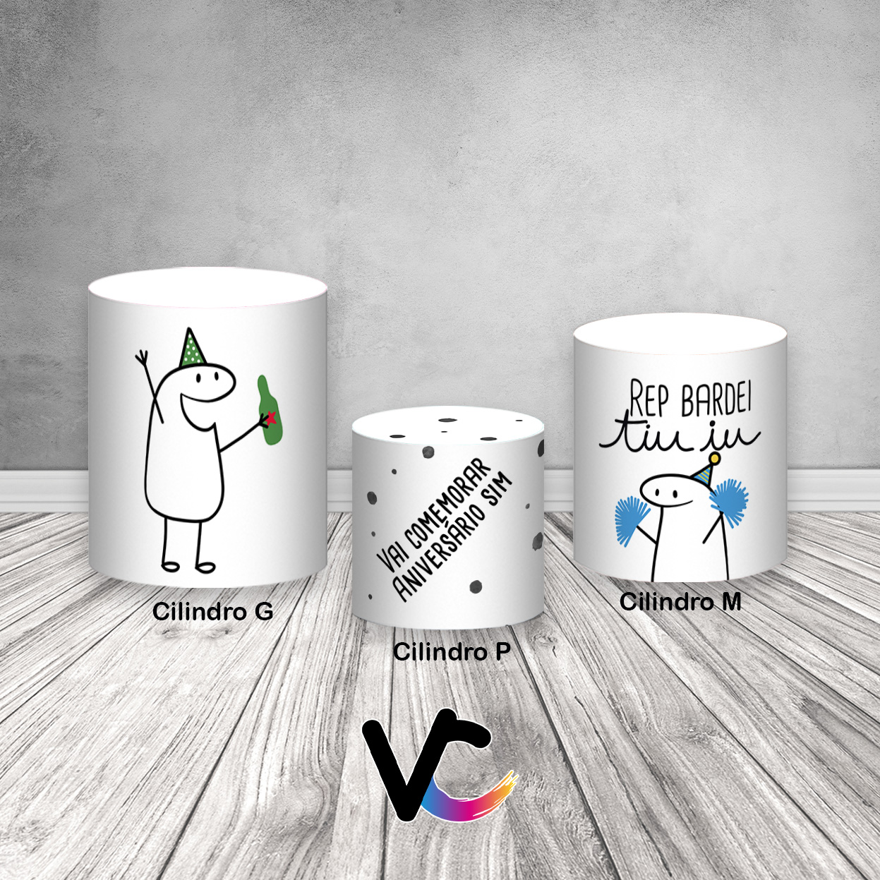 Trio De Capas De Cilindro - Flork Feliz Anivérsário 007 - Via Cores - Paineis de Festa