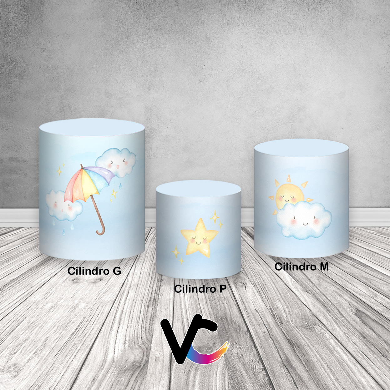 Trio De Capas De Cilindro - Chuva de Amor Aquarela 002 - Via Cores - Paineis de Festa