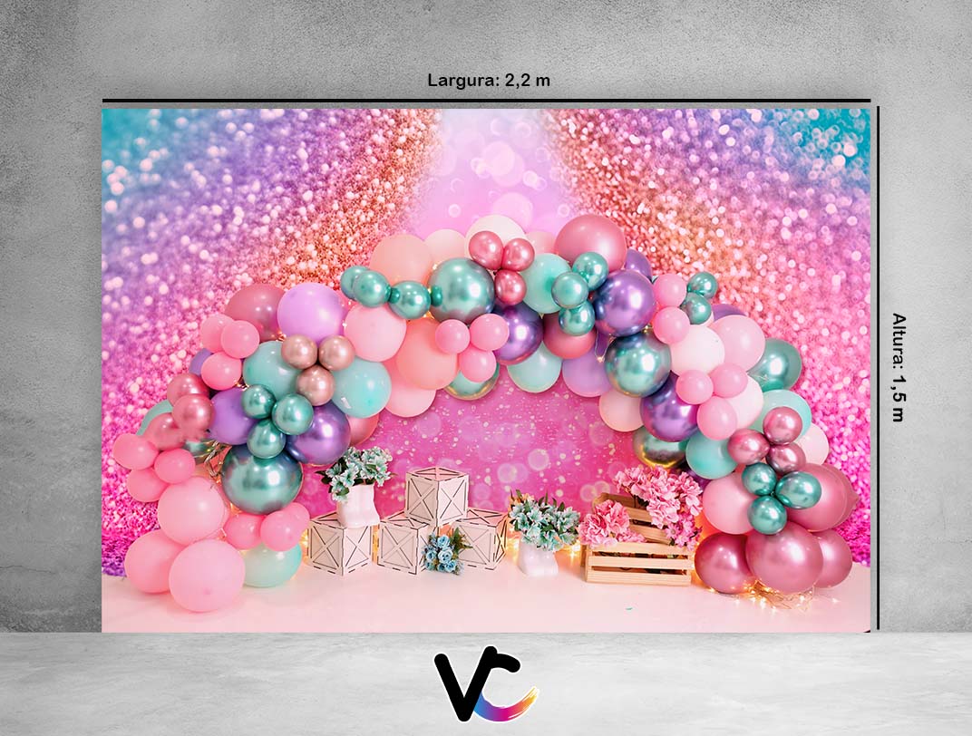 Fundo Fotográfico 2,20 x 1,50 - Arco de Balões com Flores 053 - Via ...