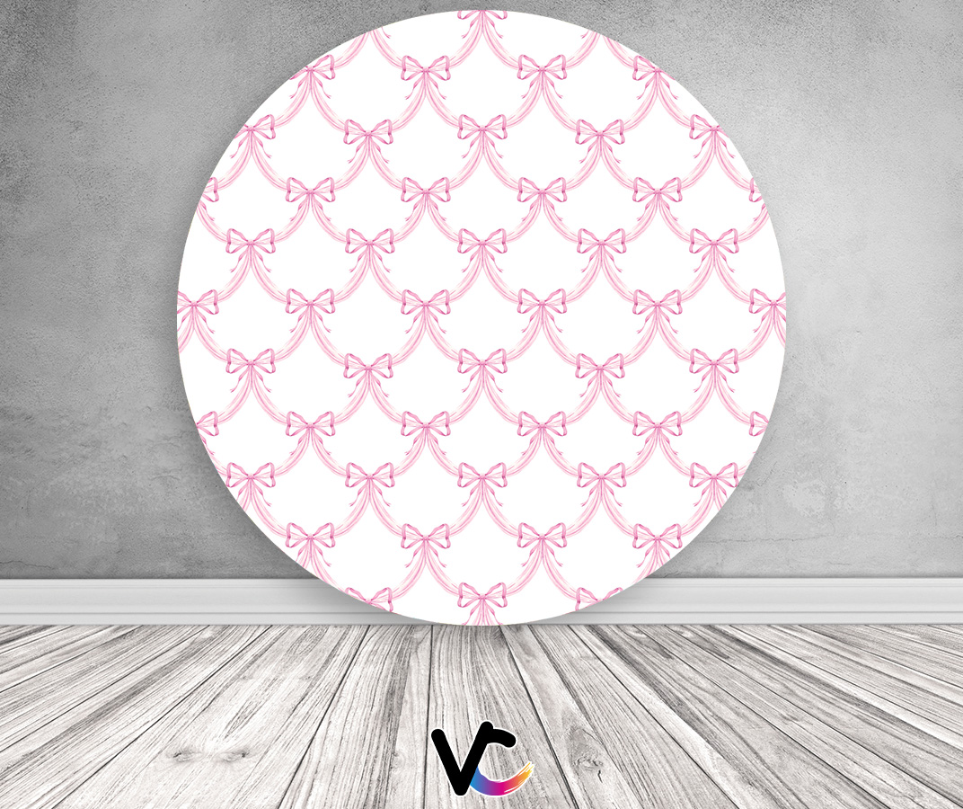 Painel De Festa Redondo 1,50x1,50 - Fitas e Laços Rosa Aquarela 071 ...