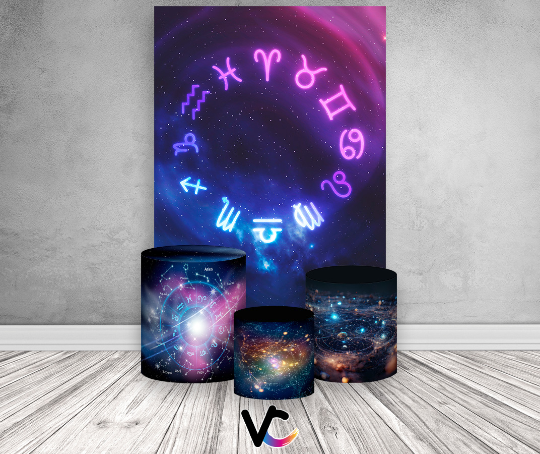 Painel De Festa Vertical 1,50 x 2,20 + Trio De Capas Cilindro - Signos ...