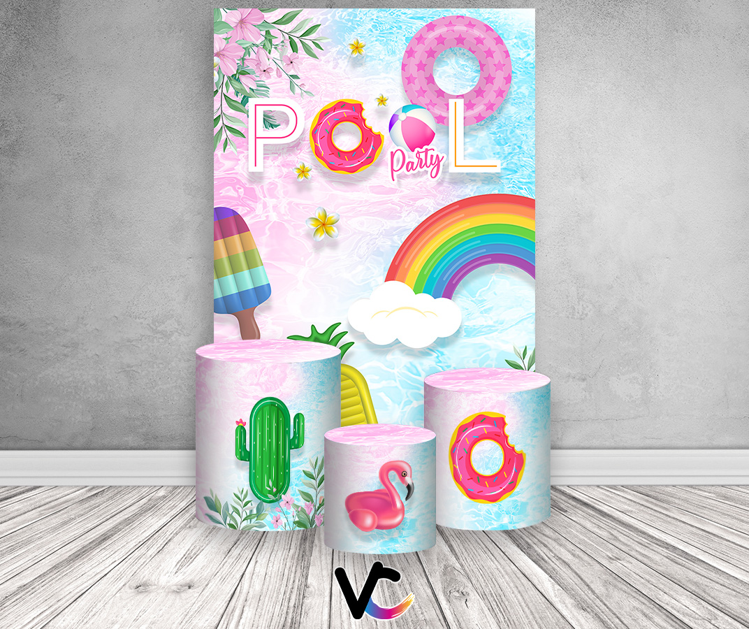 Painel De Festa Vertical 1,50 x 2,20 + Trio De Capas Cilindro - Pool ...