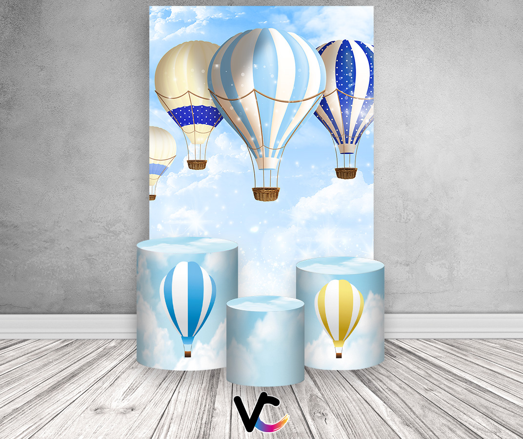 Painel De Festa Vertical 1,50 x 2,20 + Trio De Capas Cilindro - Balôes Azul 007 - Via Cores ...