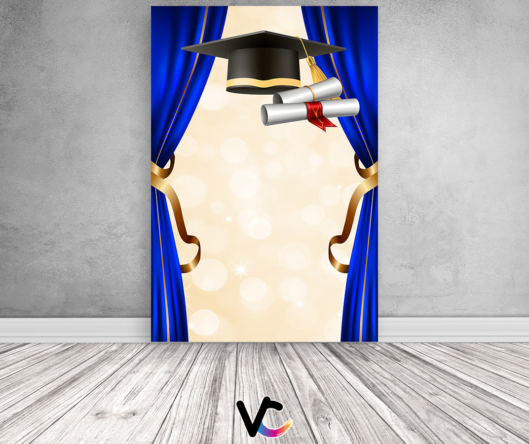 Painel De Festa Vertical 1,50 x 2,20 - Formatura Capelo Cortina Azul ...