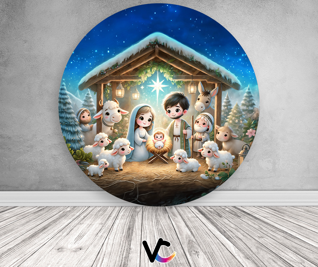 Painel De Festa Redondo 1,50x1,50 - Natal Cristão Cute 042 - Via Cores ...