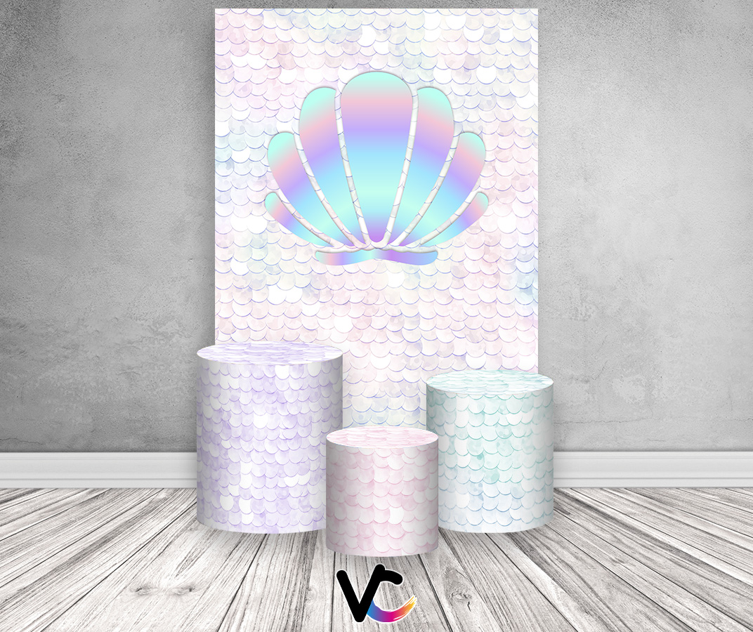 Painel De Festa Vertical 1,50 x 2,20 + Trio De Capas Cilindro - Escamas ...