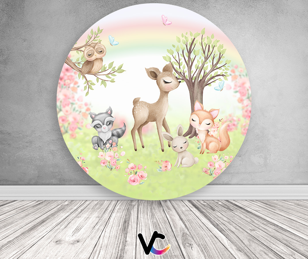 Painel De Festa Redondo 1,50x1,50 - Bosque Cute Rosa 026 - Via Cores ...