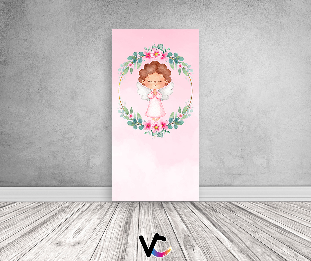 Painel De Festa Vertical 1,00 x 2,00 - Batizado Anjinha Frame Floral ...