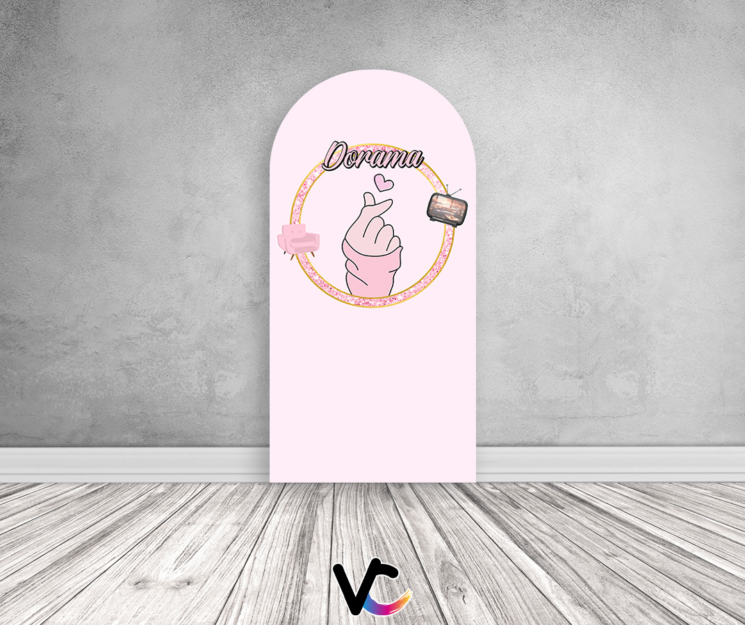 Painel De Festa Romano 1,00x2,00- Dorama Rosa Frame Dourado 008 - Via Cores - Paineis de Festa