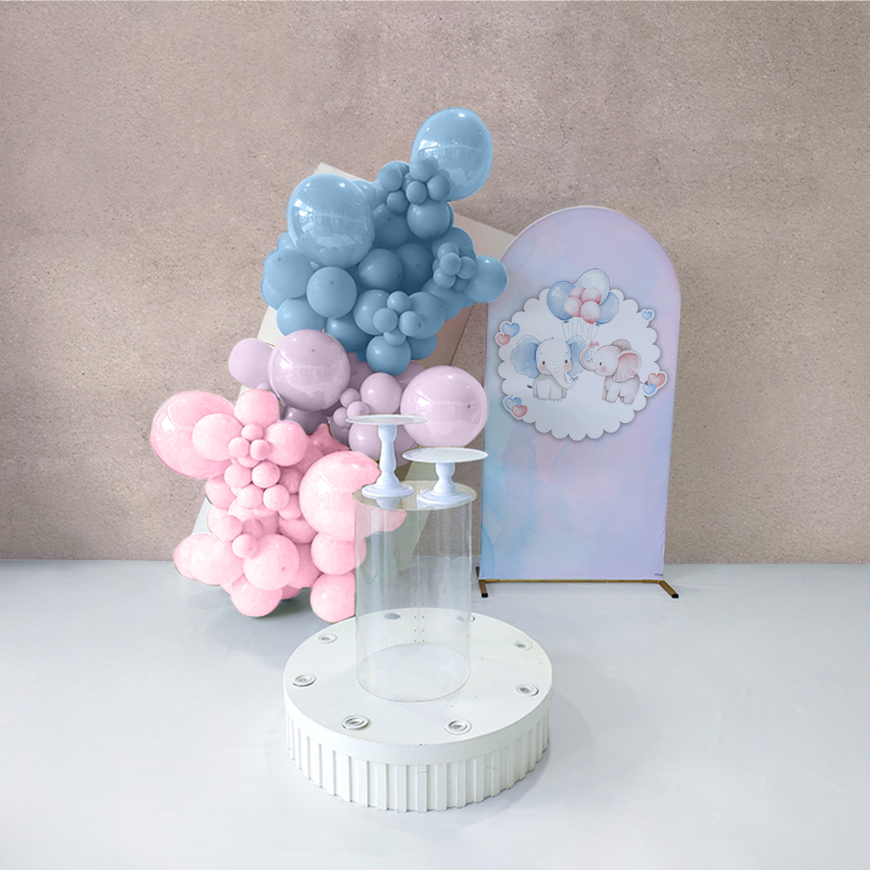 Painel De Festa Romano 1,00x2,00- Elefantinhos com Balões Azul e Rosa ...