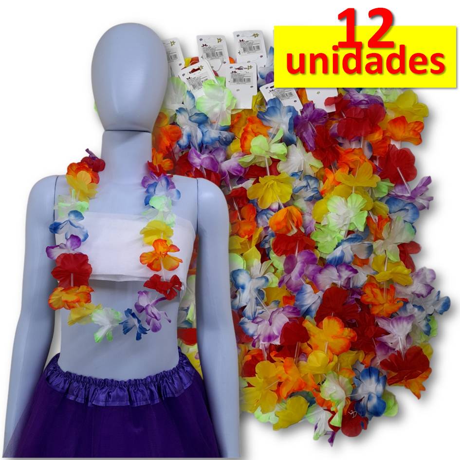 12 unidades Colar Havaiano Flor Luau Carnaval - Loja Festas Brinquedos