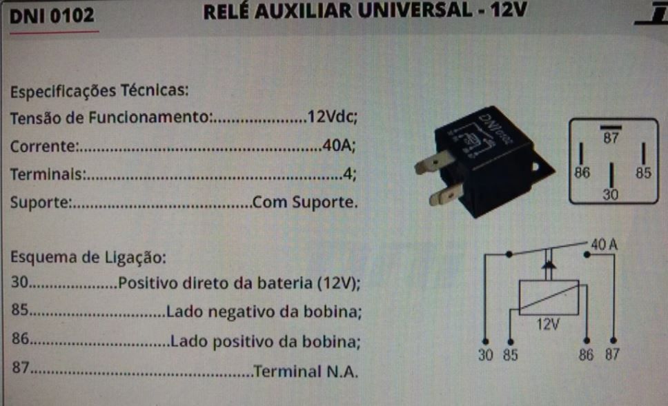 Rele Auxiliar Universal 12 VOLTS 40 AMPERES 4 PINOS DNI 0102 - 147 ...
