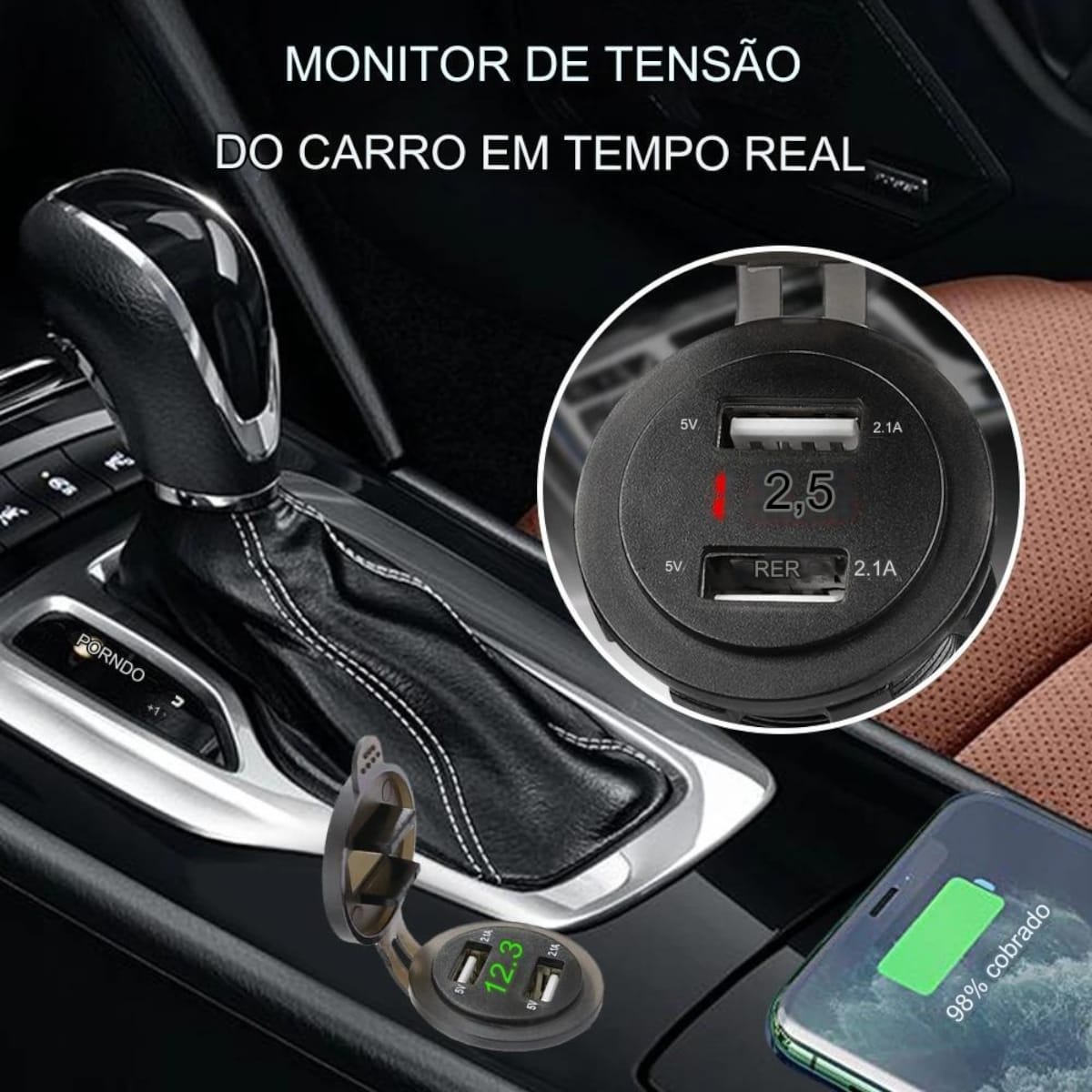 Tomada Universal USB Duplo 5v /2.1a Para Carro - 147 Adaptações