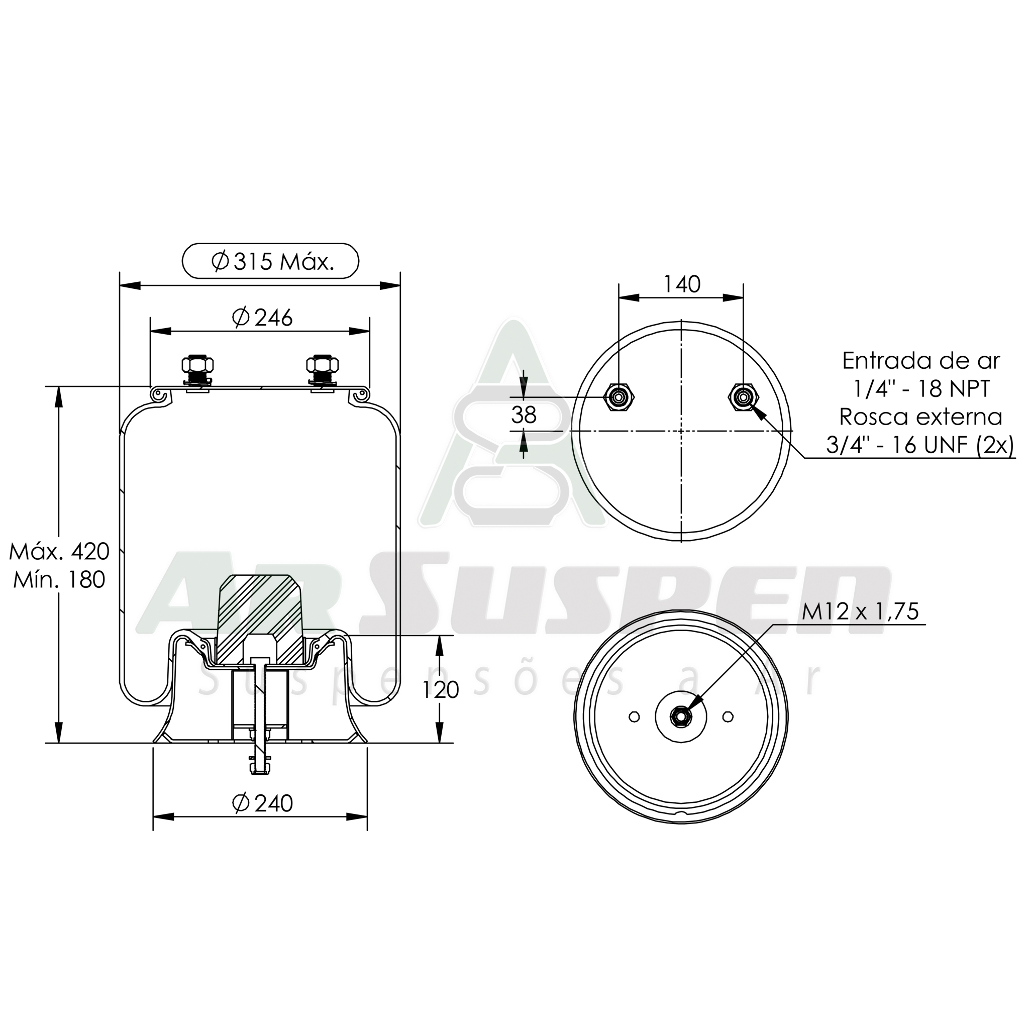 ST231 - Mola Pneumatica Completa Suspensao SAF Holland / KLL - ArSuspen ...