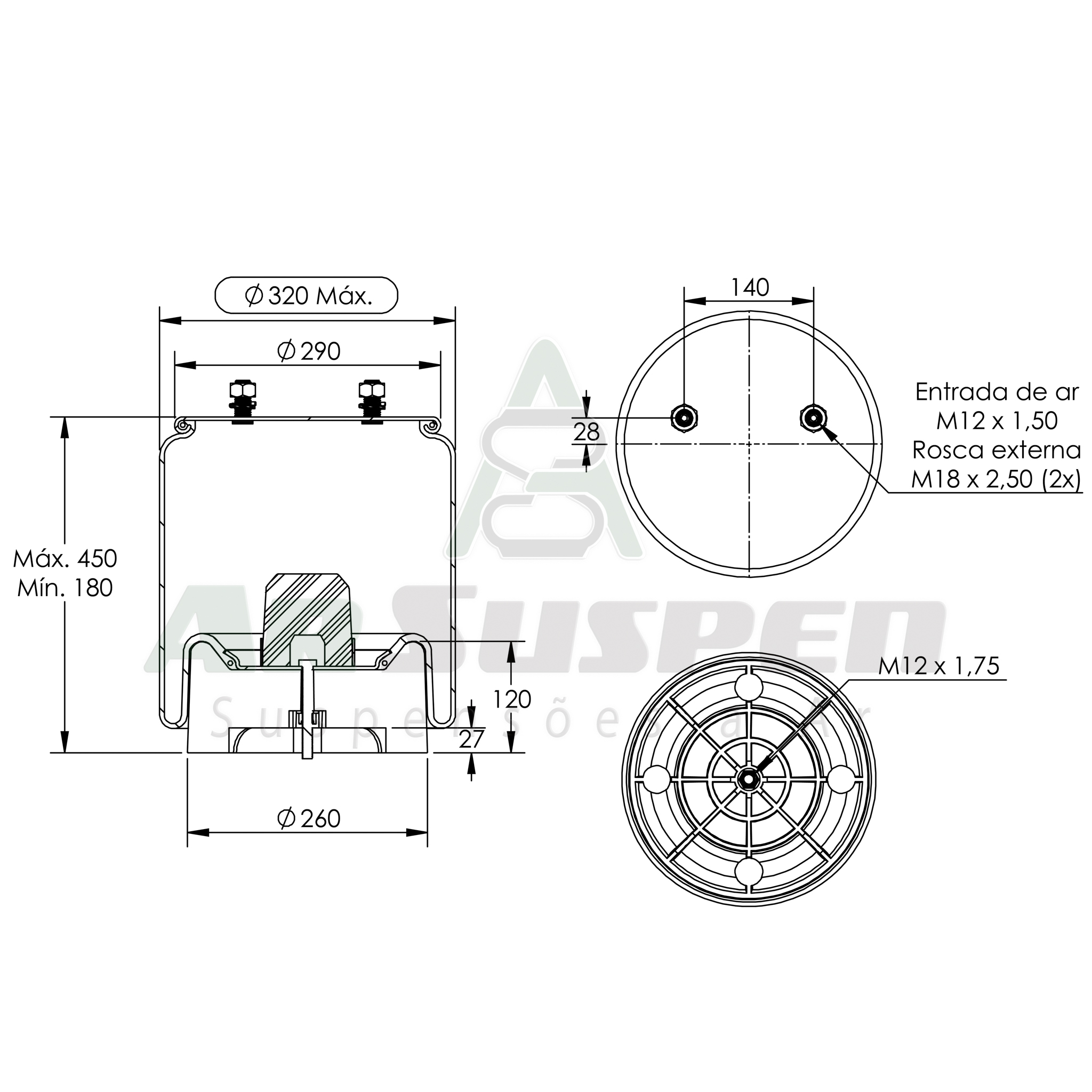 ST307 - Mola Pneumatica Completa Suspensao KLL / SAF Holland - ArSuspen ...