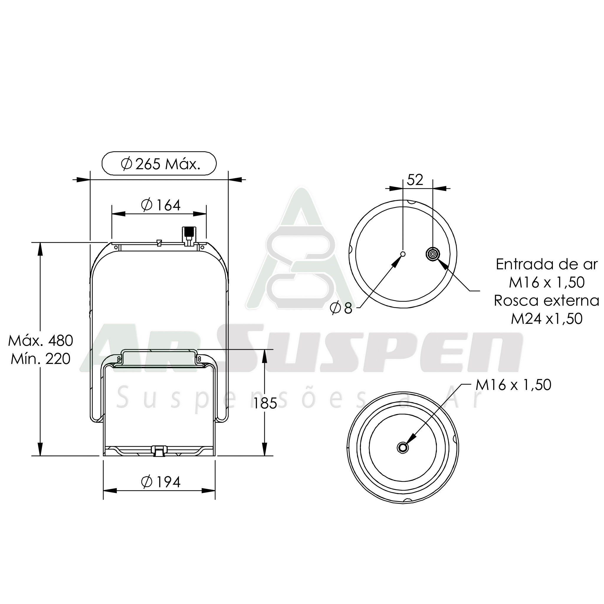 ST189 - Mola Pneumatica Completa Mercedes-Benz Axor / Actros - ArSuspen ...
