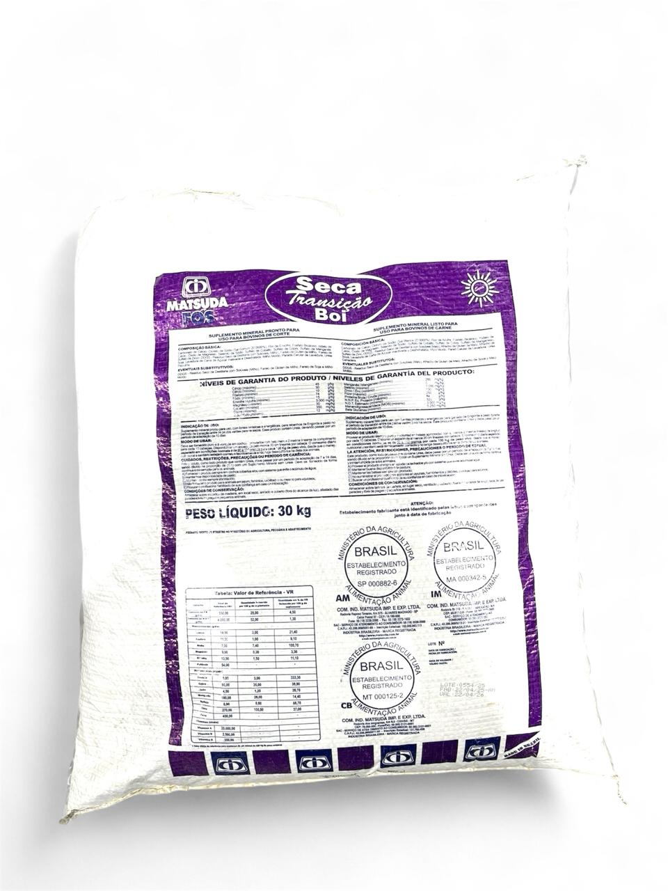 Fós Seca Transição Boi Matsuda 30kg – Suplemento Mineral - AgrícolaShop