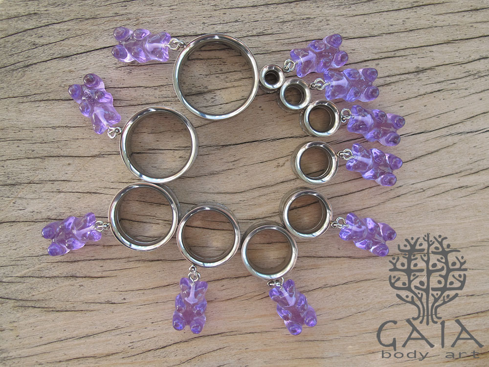 Alargador Aço Cirúrgico Pingente Ursinho Gummy Roxo - Gaia Body Art ...