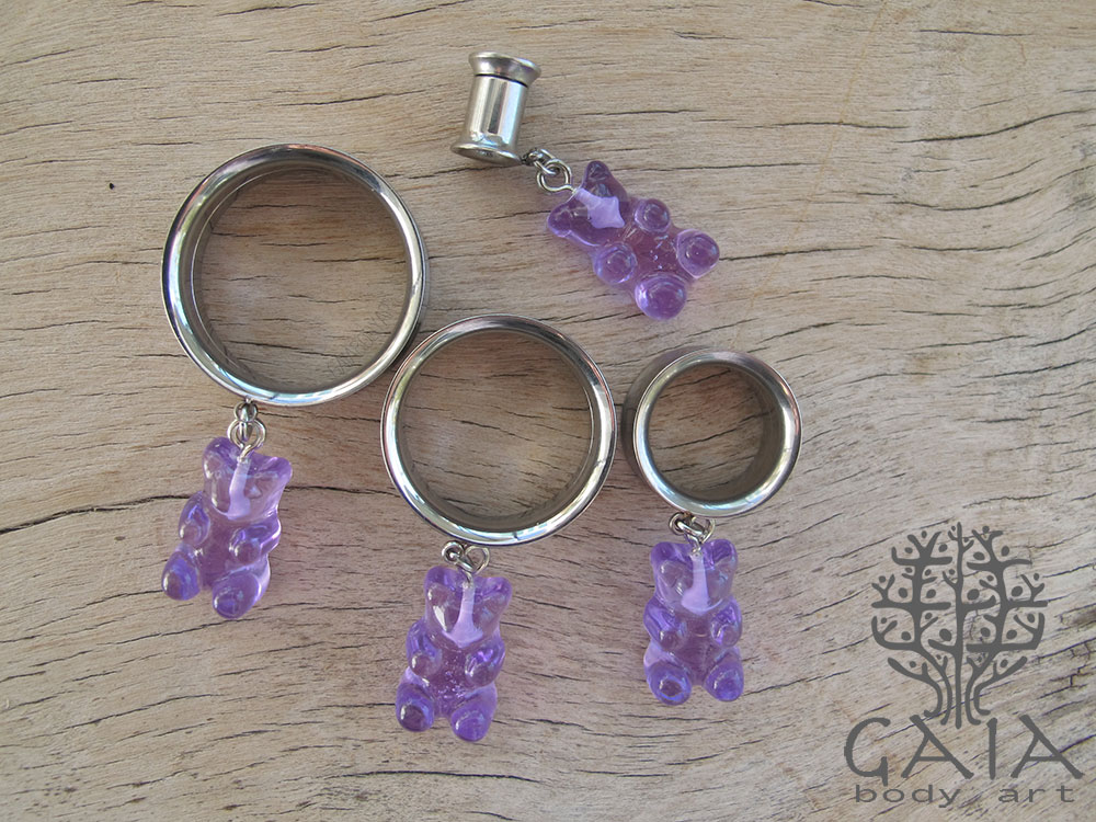 Alargador Aço Cirúrgico Pingente Ursinho Gummy Roxo - Gaia Body Art ...