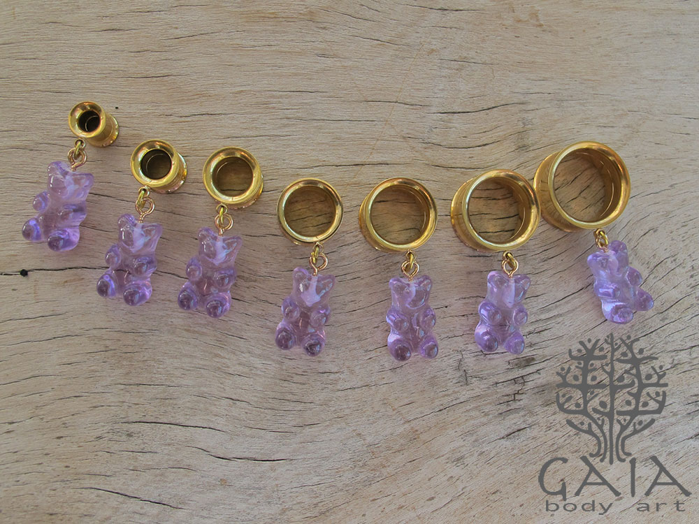 Alargador Aço Cirúrgico Dourado Pingente Ursinho Gummy Lilás - Gaia ...